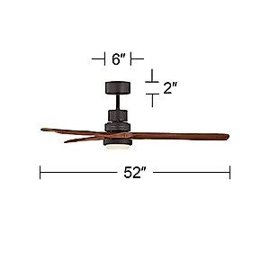 Casa Vieja 52" Casa Delta-Wing Modern 3 Blade Indoor Outdoor Ceiling Fan with LED Light Remote Control Solid Wood Oil Rubbed Bronze Damp Rated for Patio Exterior House Porch Gazebo Garage
