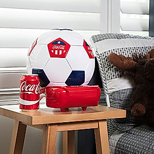 Coca-Cola Soccer Ball Mini Fridge, 5 Can Beverage Cooler with Hidden Opening, White Red Black, Unique Accessory for Den, Games Room, Man-Cave, Dorm, Sports Fans, Students