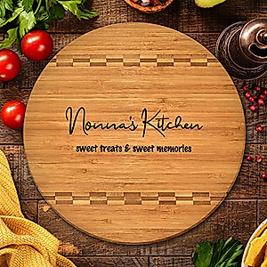 Nonna Gift - Bamboo Butcher Block Inlay Engraved Cutting Board - Nonna’s Kitchen Sweet Treats & Sweet Memories - Design Decor Birthday Mothers Day Christmas Best Grandma Ever GK Grand (11.75 Round)