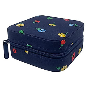 Kate Spade New York Navy Floral Travel Jewelry Case, Small Jewelry Box to Organize Rings, Necklaces, Earrings, Garden Toss