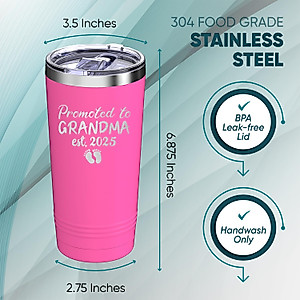 shop4ever Promoted to Grandma Est. 2025 Tumbler Insulated Tumbler 20 oz. with Lid, Stainless Steel Cups Travel Coffee Mug New Grammy Baby Announcement Gift (Pink)
