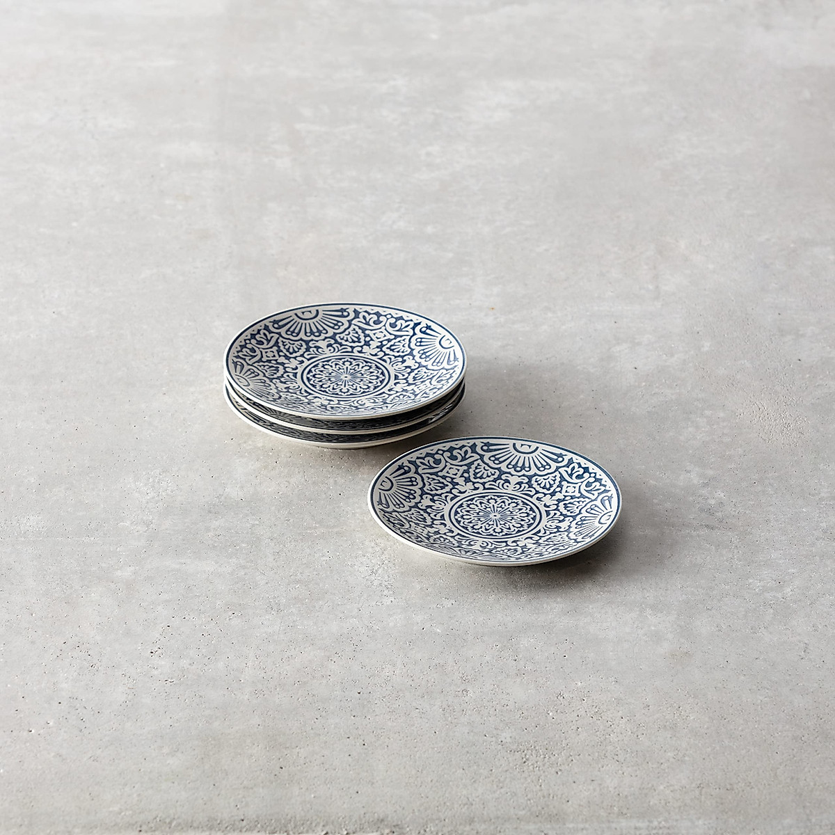 Fortessa Havana Vitrified China Coupe Rimless Plate 4 Pack, Blue, Bread and Butter Plate, 6.25 Inch