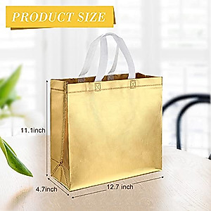 30 Pieces Glossy Reusable Grocery Bag Gift Bags with Handles for Wedding (Gold,12.6 x 4.72 x 11.02 Inch)