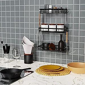 NiHome 3-Tier Metal Over-The-Toilet Bathroom Organizer with Hooks, Wall-Mounted Space-Saving Design, No-Drill Installation, Easy Assembly - Black