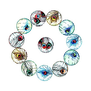 VILLCASE 1 20pcs Peacock Necklace Bracelets Beads Glass Tray Peacock Cabochons Patch Bracelets Making Beads Pendant Tray Patch Gemstone Paste DIY Jewelry Material Glass Flower Pattern Patch