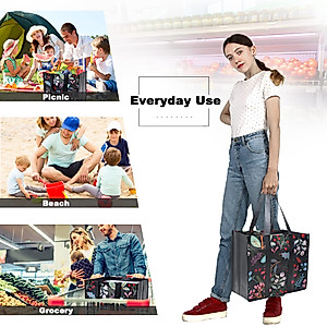 BeeGreen Christmas Reusable Bags 12 Pack with Reinforced Handles and Removable Bottom Foldable Extra Large Tote Bag Bulk for Kitchen Groceries Shopping Bags Reusable Produce Bags