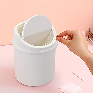 Callyne 0.5 Gallon White Tiny Desktop Waste Cans, Mini Swing Top Trash Can