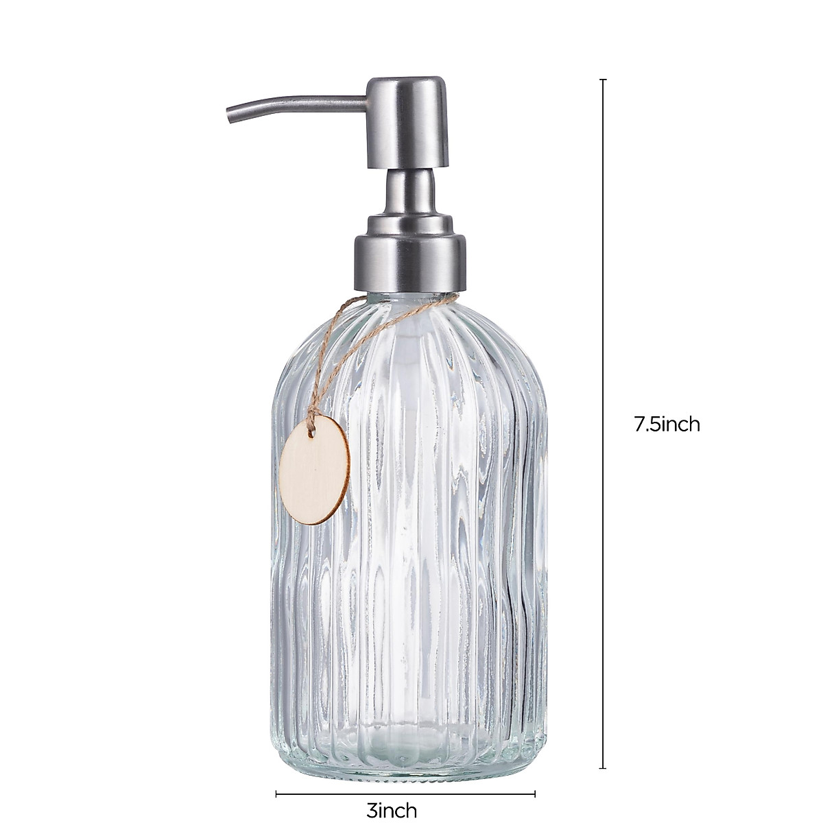 Vorey 16 Oz Glass Soap Dispenser with 304 Stainless Steel Pump, Refillable Liquid Hand Soap Dispenser for Kitchen, Bathroom, Farmhouse Decor Accessories (2 Pcs Clear, Vertical Grain)