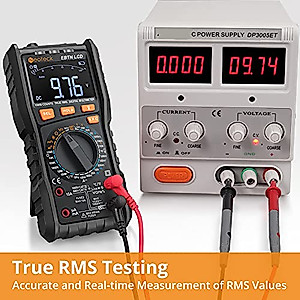 Neoteck True RMS 9999 Counts Digital Multimeter, Large Backlit EBTN LCD, Manual & Auto Dual Ranging Integrated Design - Black