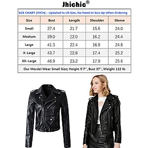 Jhichic Women's Faux Leather Textured Short Moto Jacket Zip-up Slim PU Biker Coat with Pockets (Black, XXL)