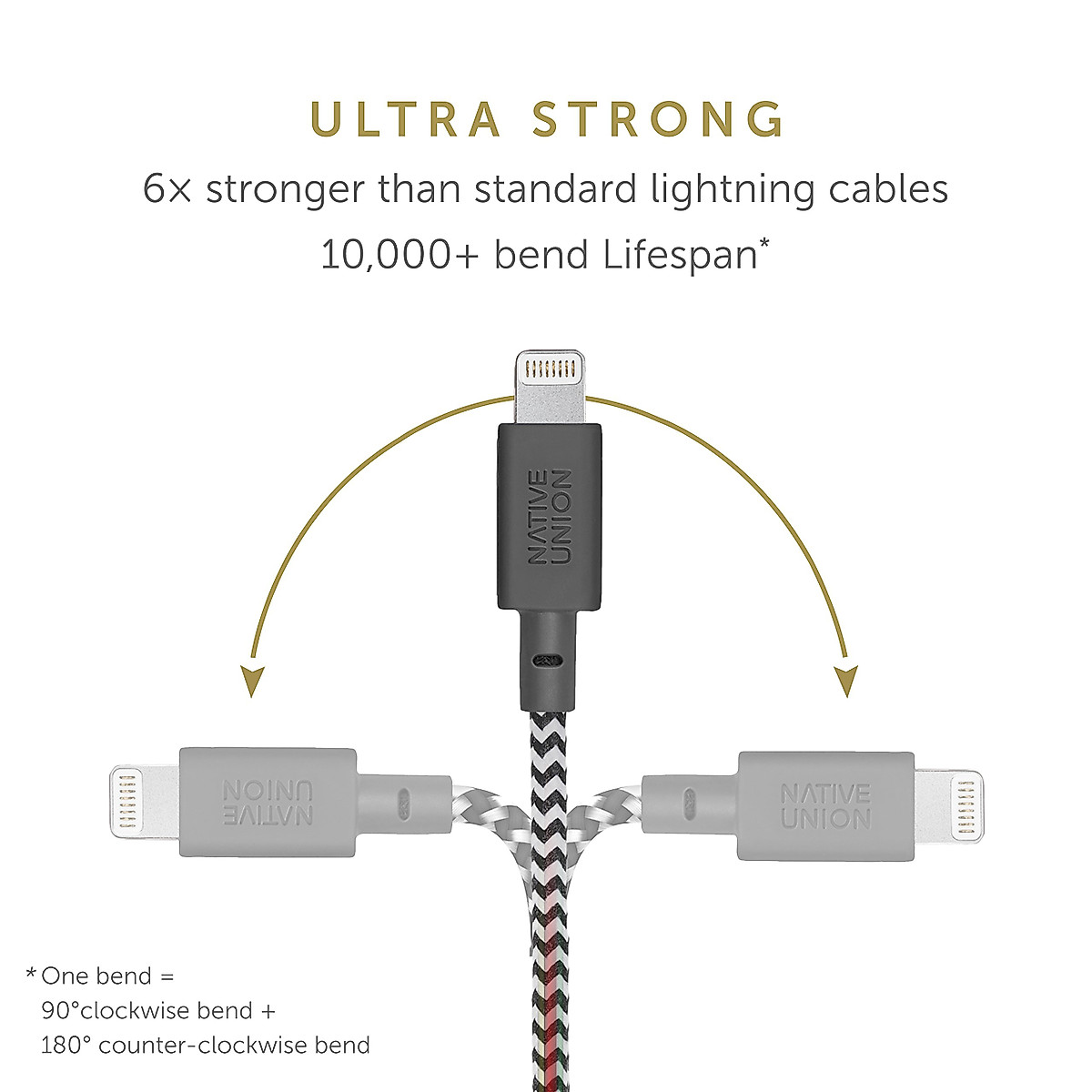 Native Union BELT Cable XL - 10ft Ultra-Strong Reinforced [MFi Certified] Durable Lightning to USB Charging Cable with Leather Strap compatible with iPhone 14, iPhone 13, iPhone 12 and Earlier (Zebra)