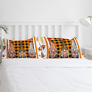 3 Pieces Bedding Set Queen Size, Fall Gnomes Soft Duvet Cover Set Comforter Cover Set with Zipper Closure All-Season Breathable Bedding Set Thanksgiving Orange Black Plaid Autumn Maple Leaf Pumpkin