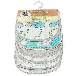 DREAMS & DIMPLES 3 Pack Muslin Burp Cloths - 1 Side Muslin, 1 Side Towel, Gender Neutral Colors, 3 Layered Muslin Burp Rags, Large Wide Shoulder, Absorbent & Soft Burping Cloths (Dream World)