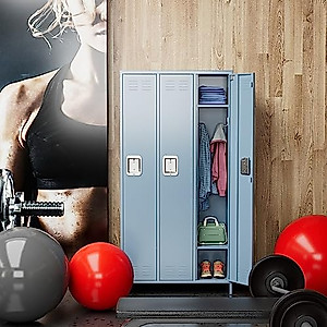 SUXXAN 3 Doors Metal Locker Combination with 6 Hooks,Industries Storage Metal Locker for School Office Gym Home Employees Staff Sundries Room W35.43*D15.7*H72(Light Grey)