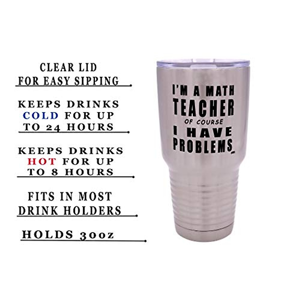 Rogue River Tactical Funny Math Teacher Problems Large 30oz Stainless Steel Travel Tumbler Mug Cup w/Lid School Professor Teaching Educator Gift