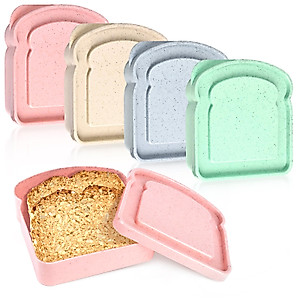 GothaBach 4 PCS Toast Shape Sandwich Box, 14Oz Sliced Toast box， Toast Fresh-keeping Container, Sandwich Containers for lunch boxes-Allow Microwave Heating and Frozen Preservation