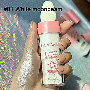 Polvo De Hadas Highlighter Makeup Body Glitter Stick,Shimmer Face Blusher Body Highlighter Glitter Makeup Gift for Girls Women-01#White Moonbeam