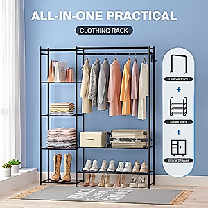 Neprock Clothing Rack with Shelves, Portable Wardrobe Closet for Hanging Clothes Rods, Free Standing Shelves Organizers and Storage