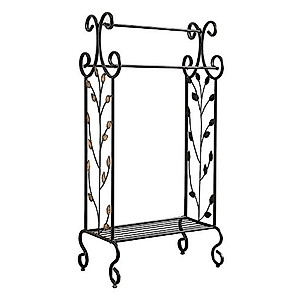 Pilaster Designs Canterbury Transitional Black and Gold Metal Freestanding 3 Tier Bathroom Towel Rack Organizer with Storage Shelf