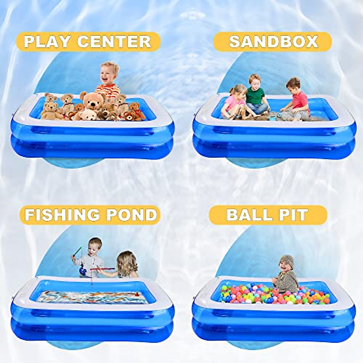 Large Inflatable Swimming Pool for Kids Adults Family Water Toys, Fishing Pond, Play Center, Ball Pit Summer Water Game Play Center for Indoor Outdoor Garden Yard 120"x75"x20"Kiddie Pool for Ages 6+
