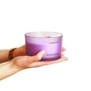 SCENTALGIA Scented Soy Candle Jar with Lavender Cotton Fragrance - 3 Wick Large Candles with Long-Lasting 55 Hours Burn Time - Perfect for Home, Office, Spa, Yoga, Meditation & Gifts