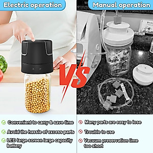 Electric Mason Jar Vacuum Sealer - 85kPa Strong Suction Vacuum Sealing Machine with Regular and Wide Mouth Mason Jar Lids - Silent Rechargeable Portable Vacuum Sealer for Food Storage or Fermentation