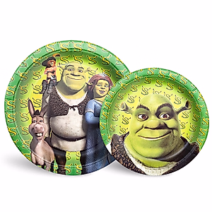 24 Shrek Birthday Disposable Plates, Birthday Party Supplies Decorations 9 Inch and 7 Inch