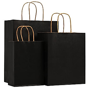 Nicunom 90 Pack Black Kraft Paper Bags, 6x3x8/8x4x10/10x5x13 Bulk Shopping Bag Craft Bags Thick Party Favor Bag with Handle for Wedding Birthday Halloween Father's Day Mother' Day Christmas Anniversary
