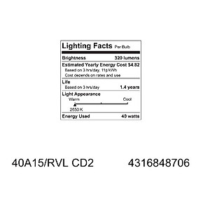 GE Lighting 48706 40-Watt Reveal A15 Appliance Bulb, 2-Card, 2 Count (Pack of 1), Clear