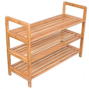 BirdRock Home 3 Tier Free Standing Shoe Rack with Handles - Bamboo - Wood - Closets and Entryway - Organizer - Fits 9 Pairs of Shoes