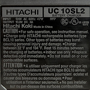 Hitachi UC10SL2 10.8v Li-Ion Battery Charger and BCL1015S 10.8-12V Battery Combo