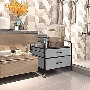 Mini Fridge Stand with Storage, KOZIDO 2-Tier Drawer Organization Rolling Cart for Mini Fridge, Dorm Fridge Stand with Grey Drawers, Metal Frame, Swivel Wheels