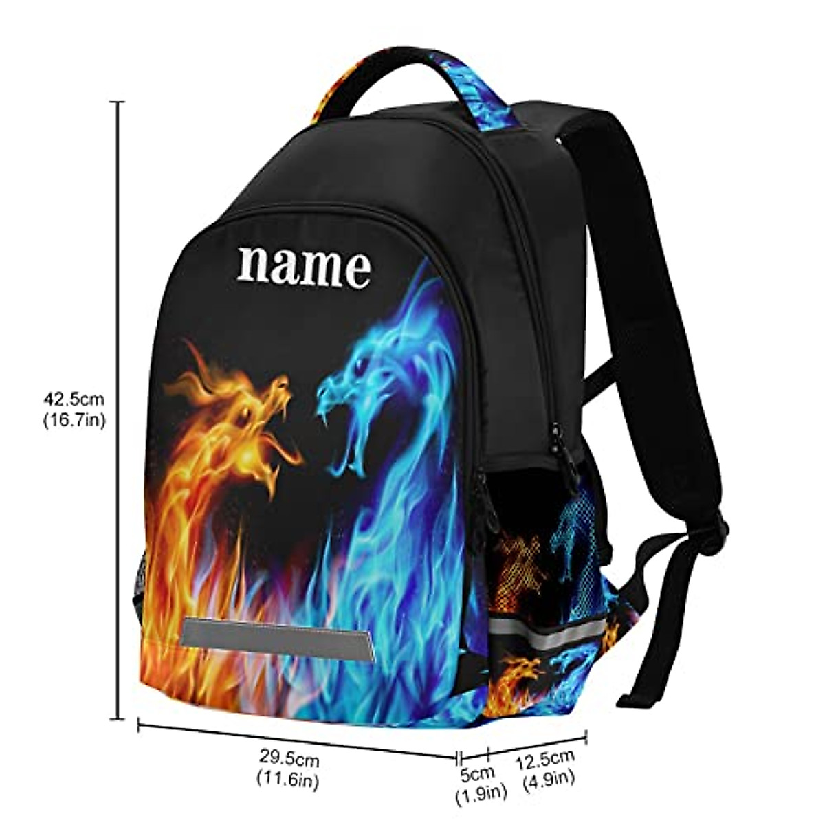 Kcldeci Custom Red Blue Fire Dragon Backpack Customized Animal Monster Backpacks Girl Boy School Bag Kids Rucksack Bookbag for Elementary
