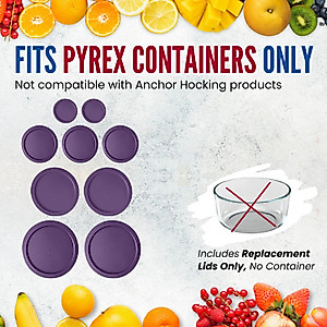 Replacement Lids for Pyrex Containers (2) 1-Cup (3) 2-Cup (2) 4-Cup (2) 7-Cup (Purple)