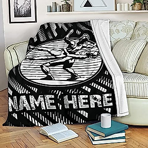 OhaPrints Custom Abstract Pattern Wrestling Lover Wrestler Black White Personalized Name Soft Sherpa Throw Blankets Cozy Fuzzy Fleece Throws for Tv Sofa Couch Comfy Fluffy Blanket 30X40 50X60 60X80
