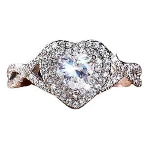 Luxury micro-inlaid heart-shaped imitation zircon ring S925 sterling silver CZ ring eternal marriage or engagement ring Ladies fashion classic jewelry 3A zircon cut female cushion ring CZC007 (7)