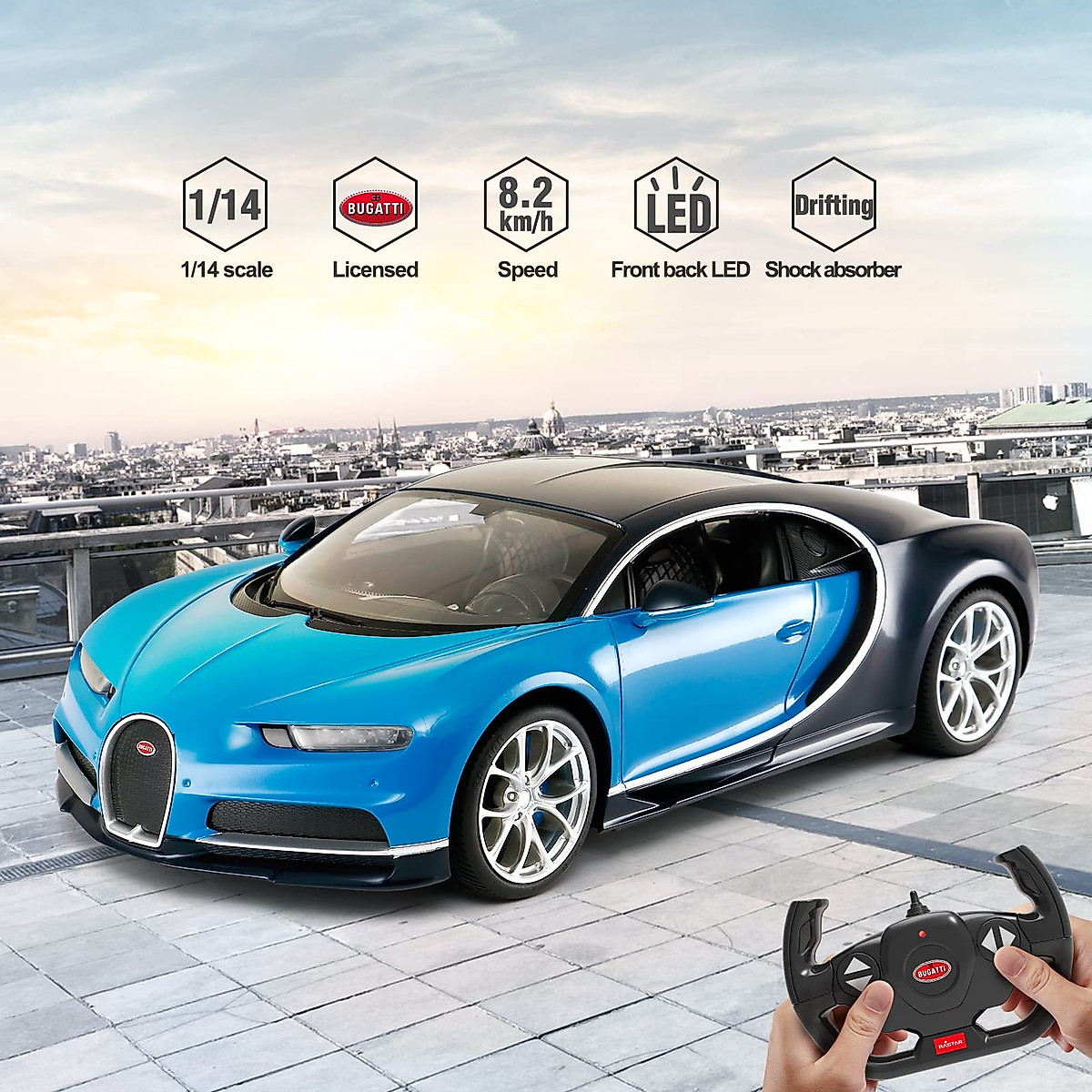 RASTAR RC Bugatti Chiron Remote Control Car, 1/14 Bugatti Chiron RC Car - Blue