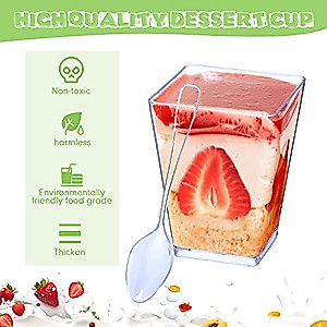 Zhehao 300 Count 3 oz 5.6 oz Mini Dessert Cups with Spoons Plastic Parfait Appetizer Cup Disposable Parfait Cups Clear Shooter Cups Yogurt Parfait Containers Small Mousse Cups Square Dessert Serving