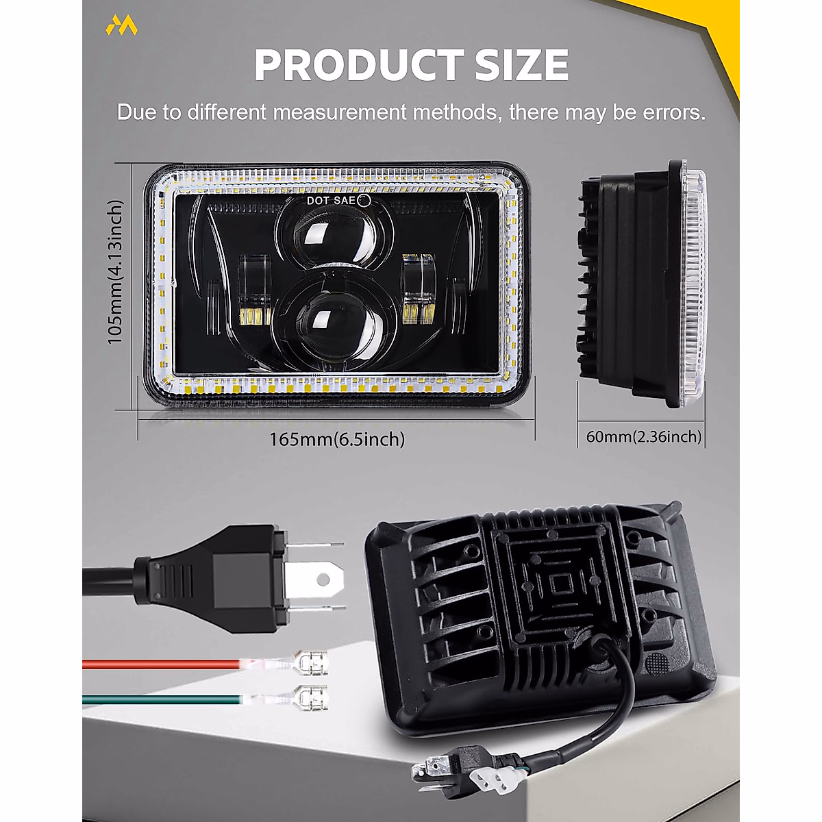 MAYELLO 4Pcs 4x6 LED Headlights DOT 60W Hi/Lo Sealed Beam Headlights Compatible with Peterbilt 379 Kenworth T800 T600 Freightinger Ford Probe Chevy Oldsmobile Cutlass H4651 H4652 H4656 H4666 H6545