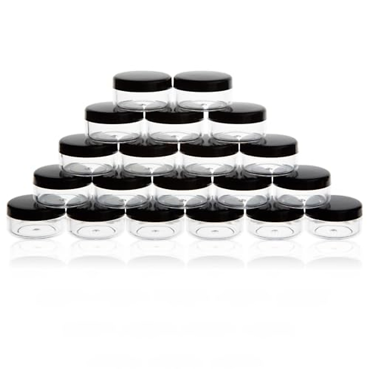 ZEJIA 3 Gram Sample Containers with Lids,75Pack Tiny Sample Jars with Labels, Mini Plastic Cosmetic Containers for Beauty Products, Lip Balms, Lotion, Powder (Black Lids)