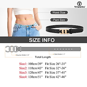 TRIWORKS 3 Pack Women's Belts for Jeans Pants Fashion Waist Belts for Ladies Leather Belt with Gold Buckle