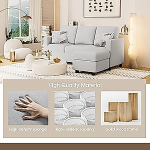 Flamaker Sectional Couch, Sofa Couch for Living Room, L-Shaped Couch with Reversible Chaise, Fabric Small Couches for Apartment, Small Spaces (Grey)