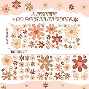 Kisston 90 Pieces Daisy Wall Decal Alphabet Vinyl Wall Decals Boho Wall Decal Daisy Stickers Boho Girls Groovy Floral Stickers for Kids Nursery Wall Art Bedroom Classroom (Classic,Daisy)