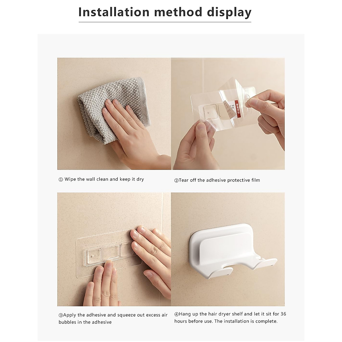 STORICANS Universal Hair Dryer Holder, Blow Dryer Hanger Wall Mount for Hair Dryer Hook with Plug&Cord Organizer Self Adhesive for Cabinet Bathroom |White | 5x4 Inch