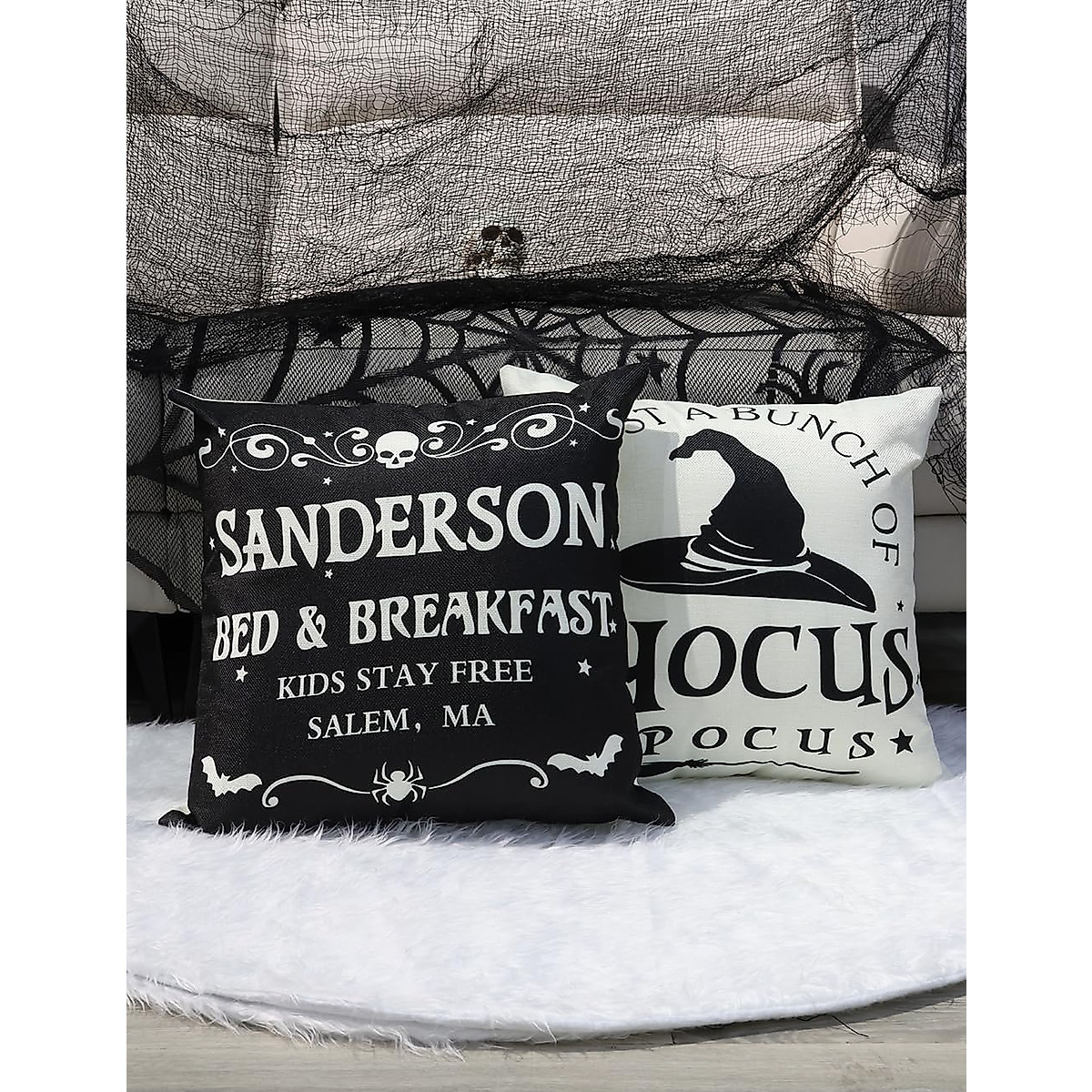 Halloween Decorations Pillow Covers Double-Side Printing 18x18 Set of 4 Halloween Decor Indoor Outdoor Hocus Pocus Farmhouse Saying Halloween Decorative Cushion Cases Spider Web Cat Skull Home Decor