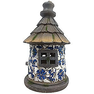 OUSHUAI Bird House for Outdoor with Pole Garden Decor Hanging Birdhouses Weatherproof BirdNest for Outside Bluebird, Finch, Wren, Chickadee, Wild Birds Big Size Resin White Bule
