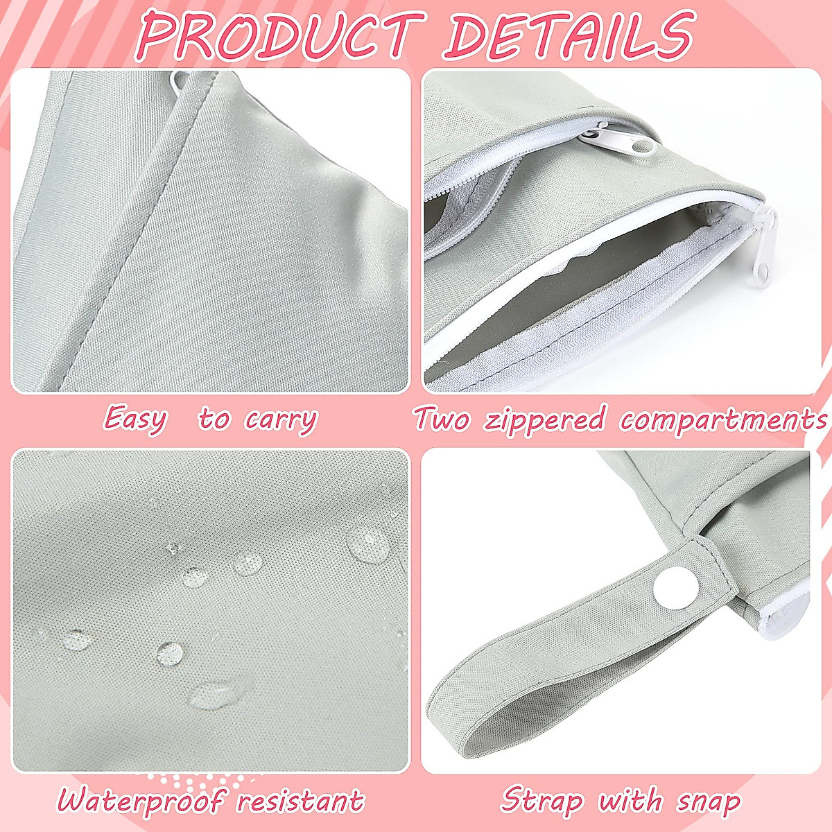 4 Pieces Wet Dry Bag for Baby Cloth Diapers Wet Diaper Bag Washable Travel Bags Reusable with 2 Pockets for Pool Yoga Gym Travel Beach Swimwear Clothes