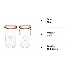 Weck Canning Jars - Weck Jars made of Transparent Glass - Eco-Friendly Canning Jar - Storage for Food with Air Tight Seal and Lid - 1.5 Liter Tall Jars Set - Set of 2 Jars with Lids