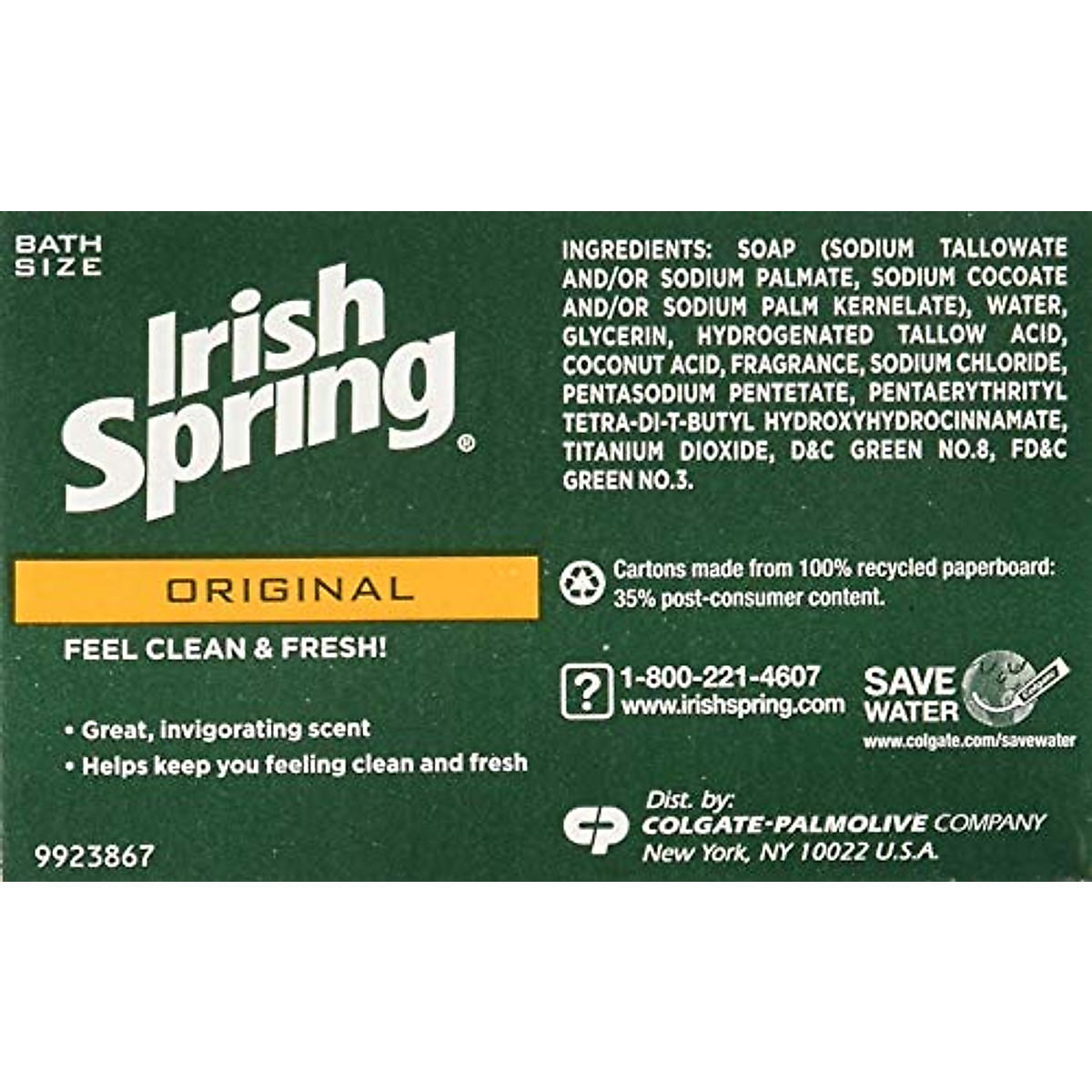 Irish Spring Original Deodrant Soap Unisex Soap, 3.75 Oz Bars, 8-Count