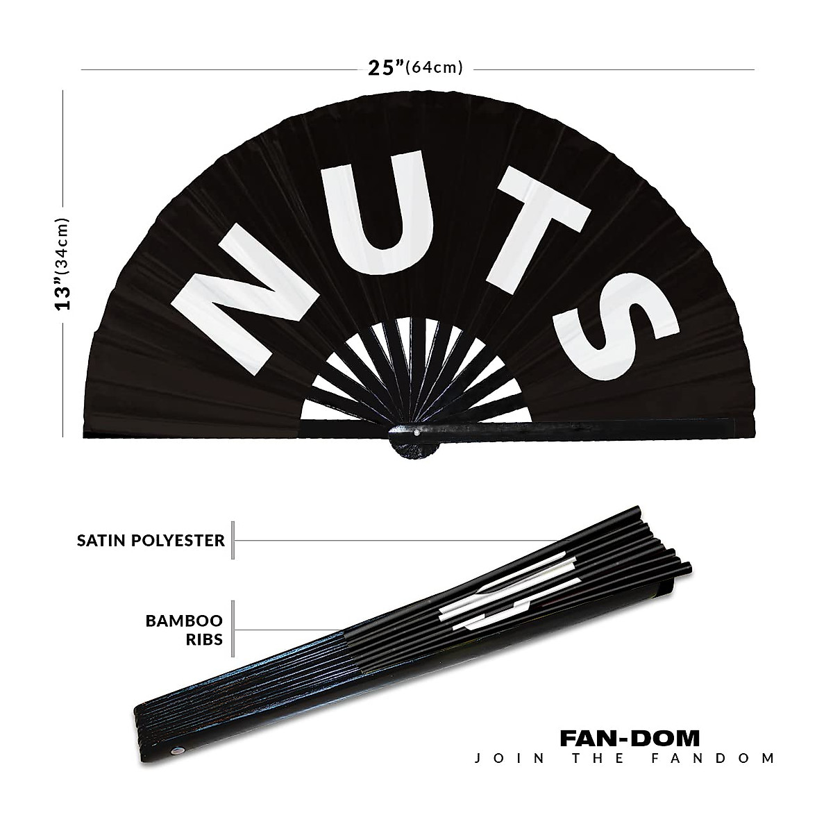 Nuts Hand Fan Foldable Bamboo Circuit Rave Hand Fans Slang Words Fan Outfit Party Gear Gifts Music Festival Rave Accessories (Black)
